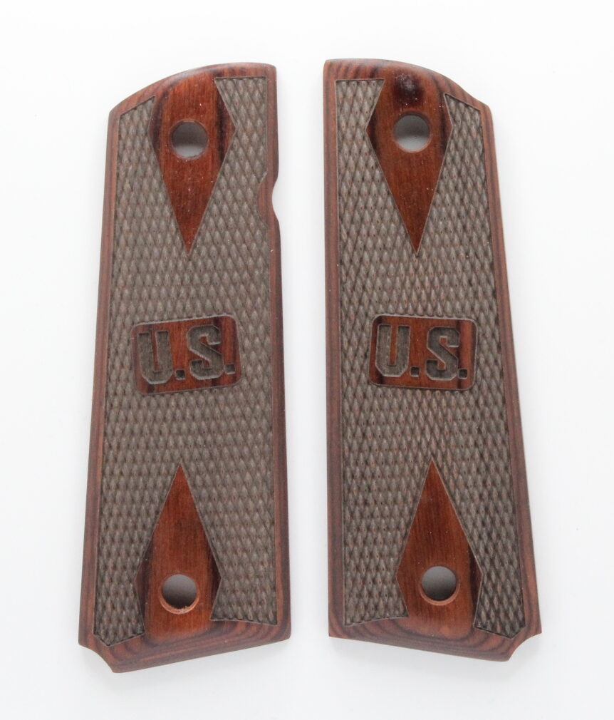 "US" Double Diamond Checkered Rosewood - 1911 Full Size Grips